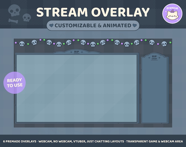 Halloween Twitch Stream Overlay, RIP Tombstone Graveyard Skulls ...