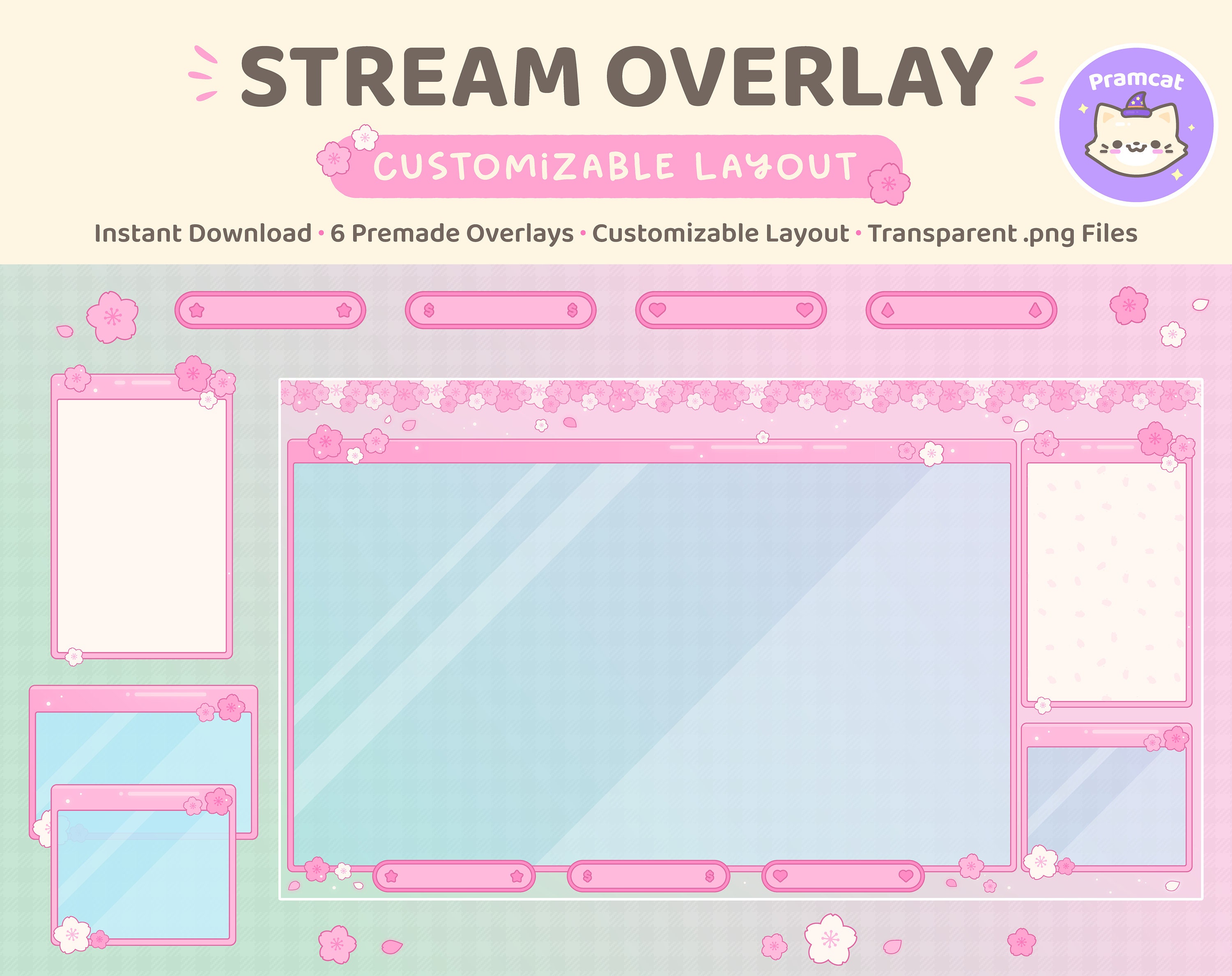 Twitch Peach Pixel Overlay Stream Overlay Streamer Graphics