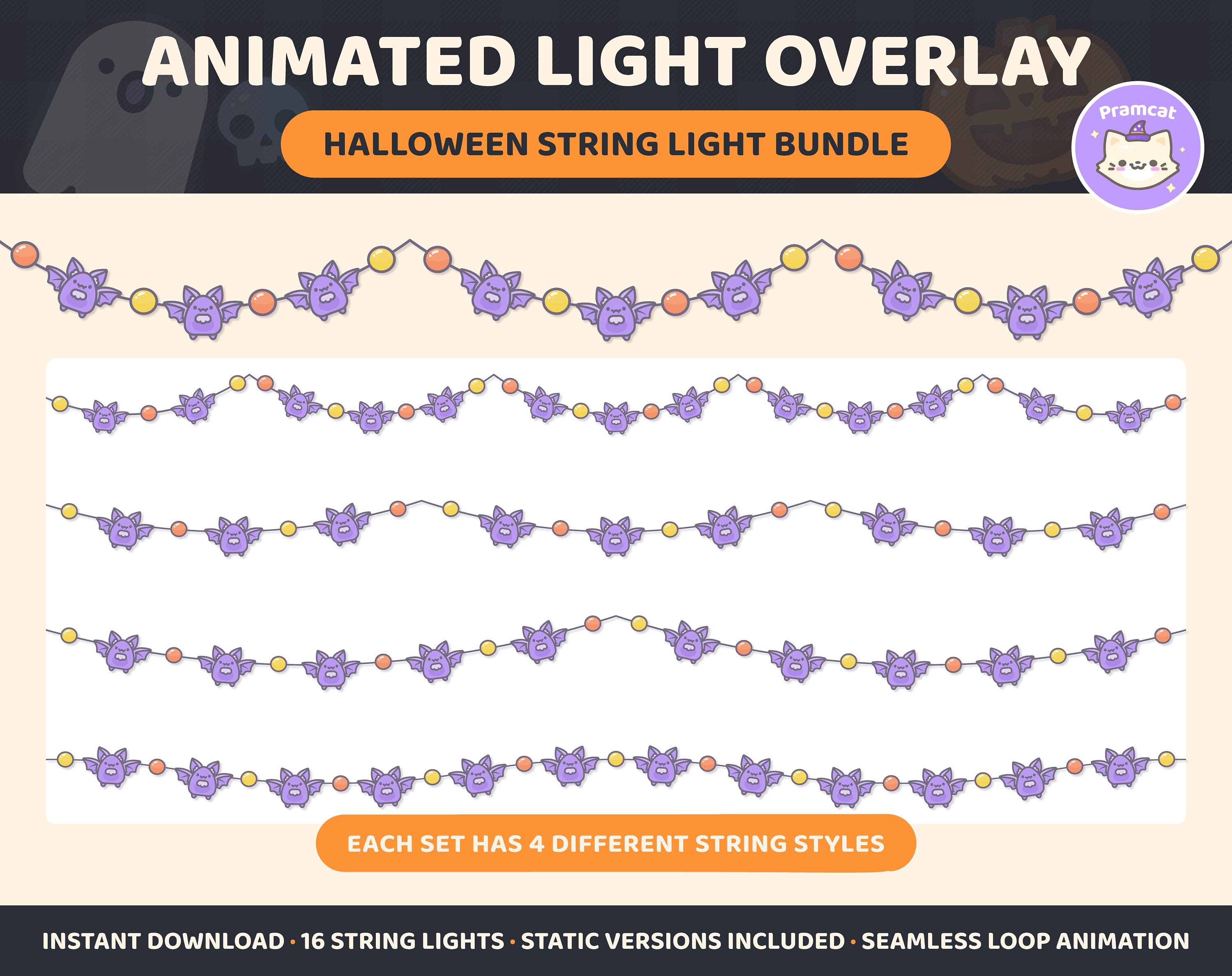 Halloween Animated String Light Bundle Twitch Overlay - Etsy