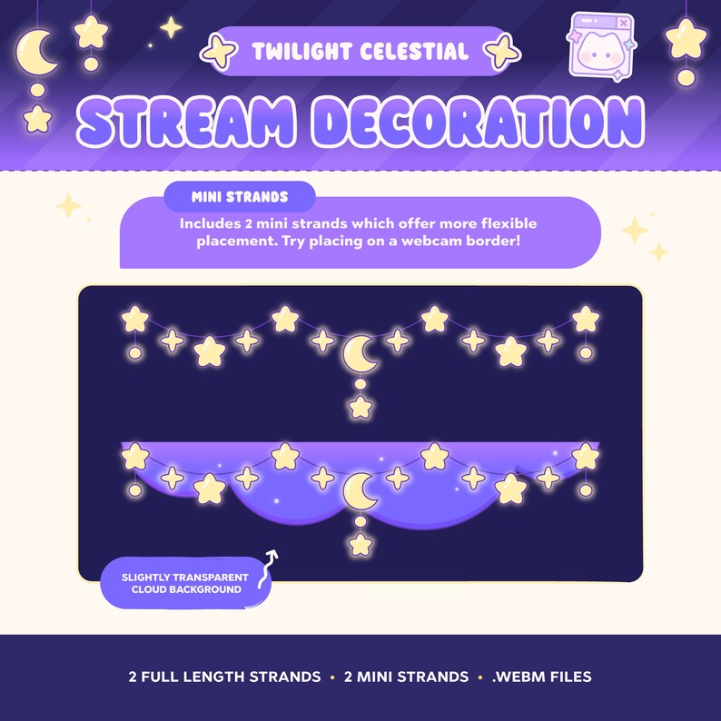 Celestial Twitch Overlay Stream Decoration, Star Moon Sparkle Cloud, Glowy Animated String ...