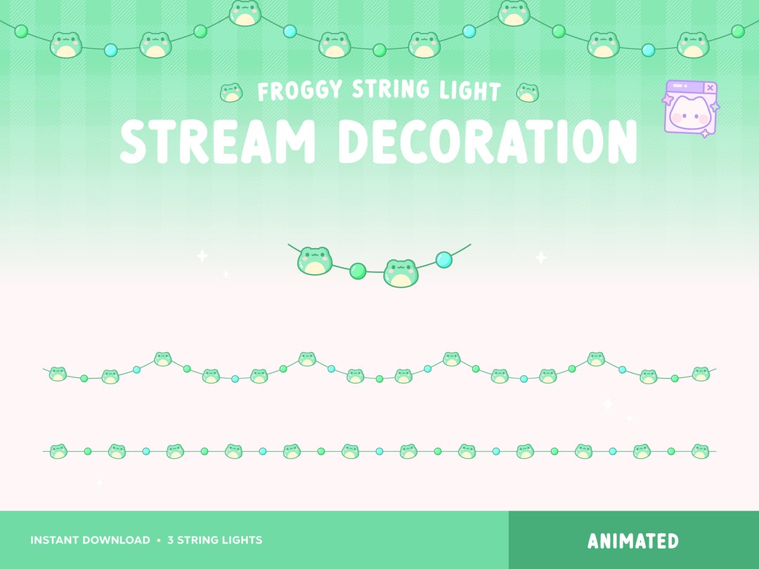 Frog Stream Decoration, Animated Twitch Overlay String Lights, Pastel ...