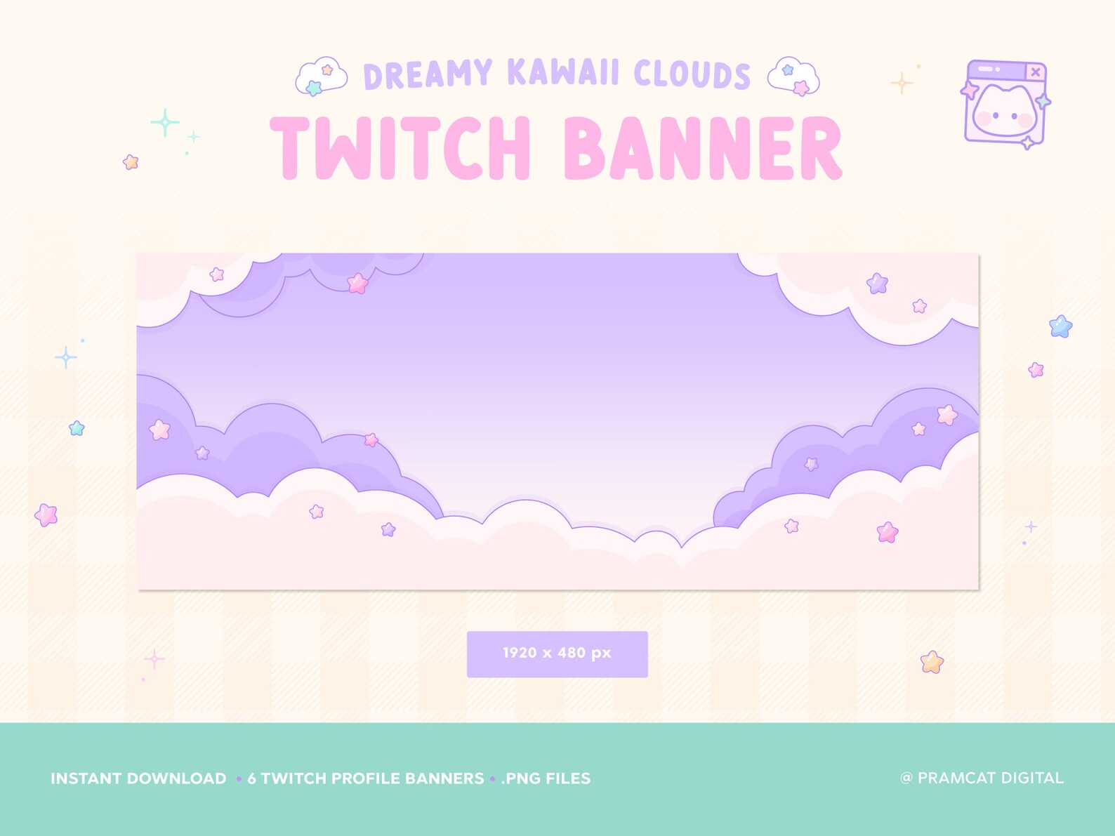 Twitch Banner X6 Profile Background Kawaii Cute Pastel - Etsy
