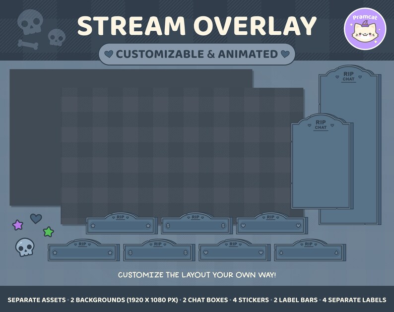 Halloween Twitch Stream Overlay, RIP Tombstone Graveyard Skulls ...