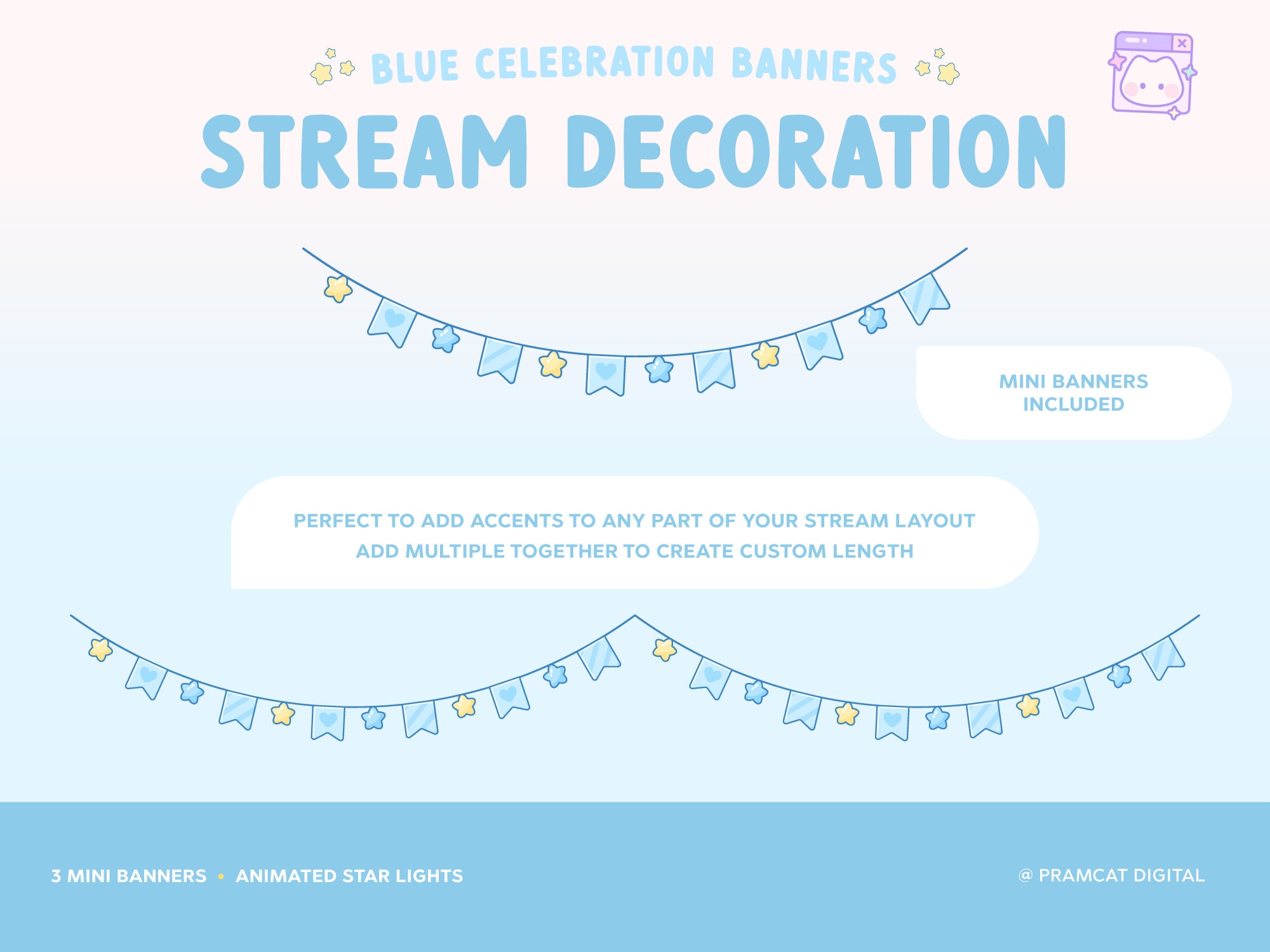 Birthday Stream Decoration, Animated Twitch Overlay, Pastel Blue Banner ...