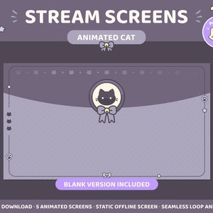 Kawaii Cat Animated Stream Screens X 5 Twitch Overlay Youtube Black ...