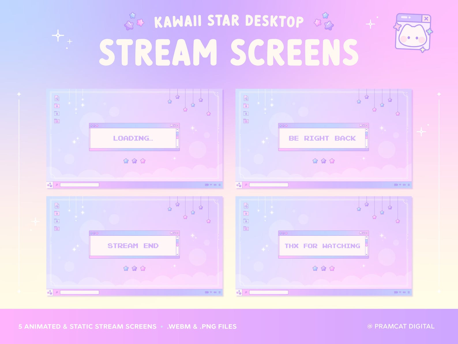 Cute Desktop Stream Screens X5, Animated Twitch Overlay, Lofi Retro ...