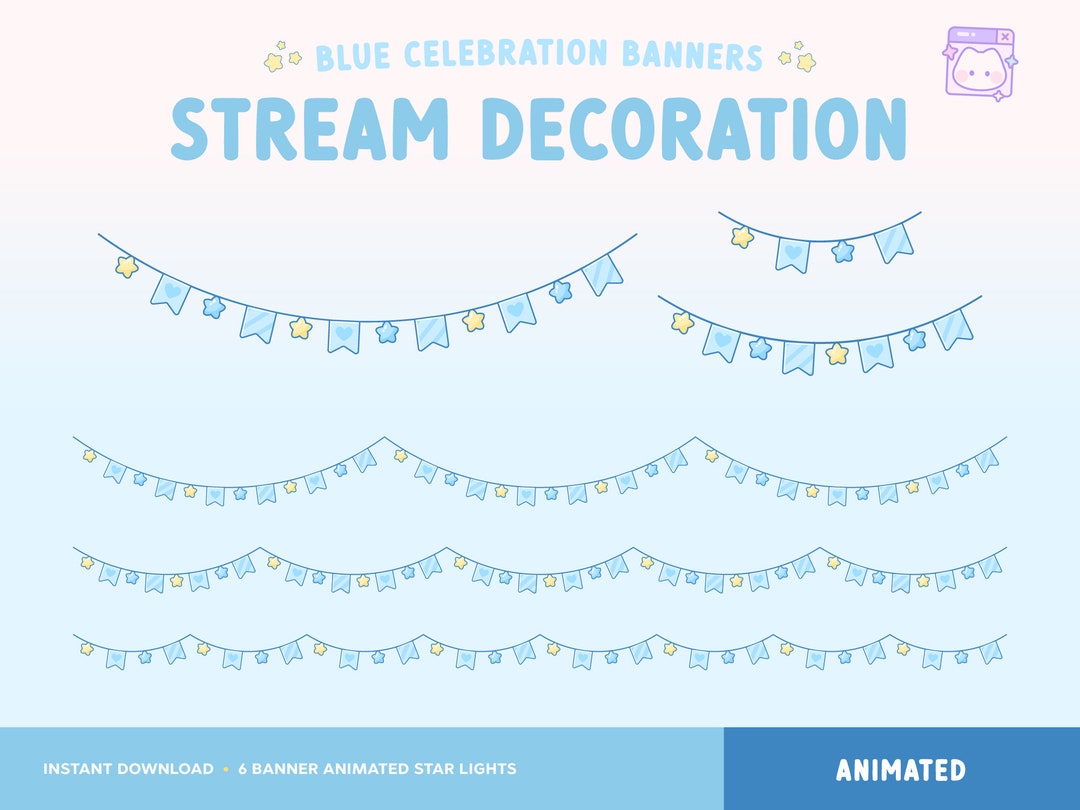 Birthday Stream Decoration, Animated Twitch Overlay, Pastel Blue Banner ...