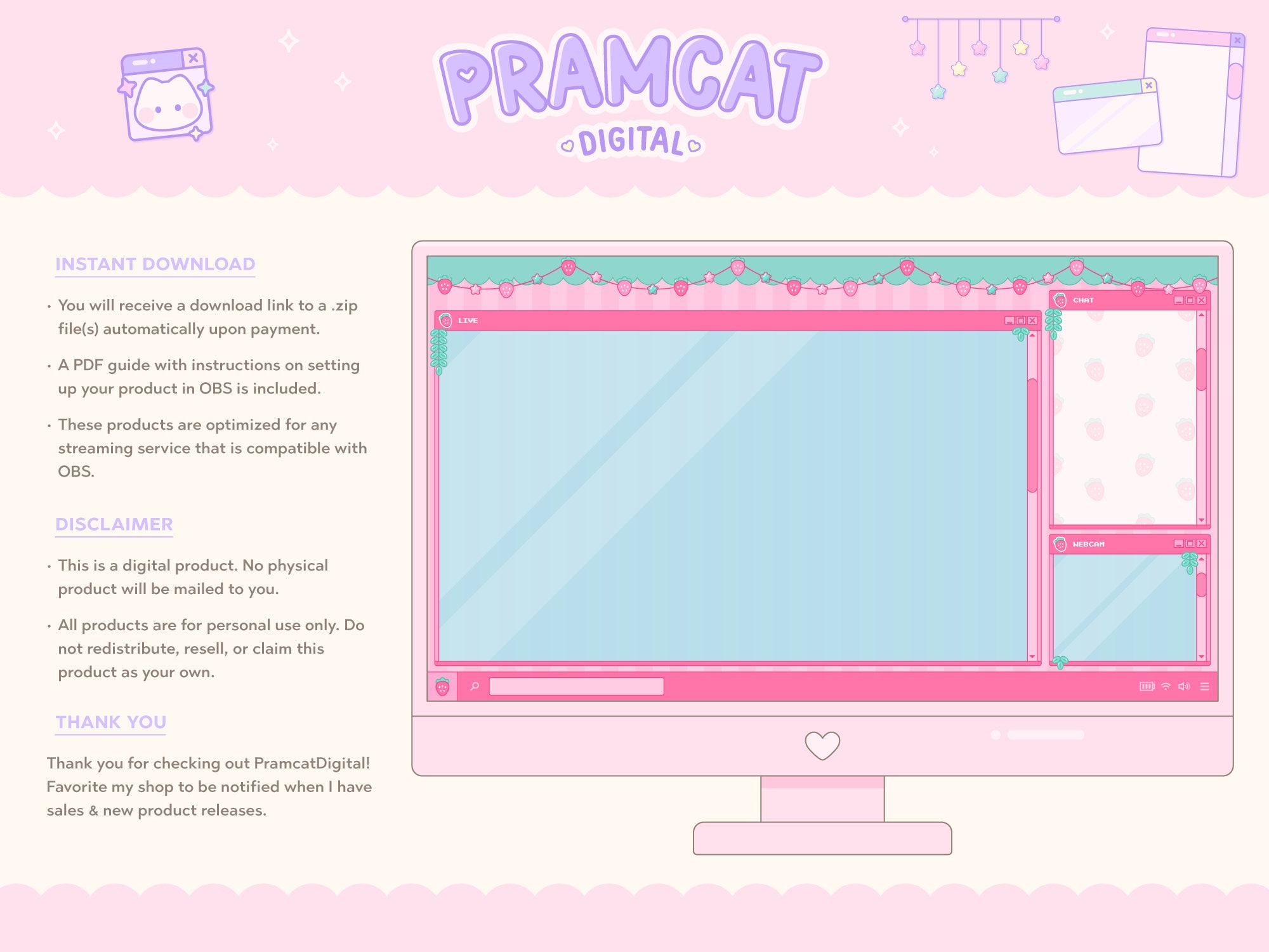 Strawberry Twitch Overlay Animated Customizable Layout - Etsy
