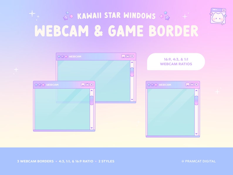 Twitch Overlay Webcam Game Borders Retro Kawaii Star Windows UI Just ...