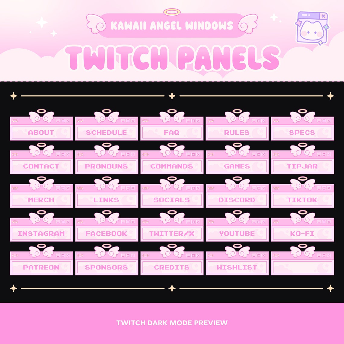 Angel Twitch Panels X25, Cute Halo Wings, Pastel Pink Stream Windows ...