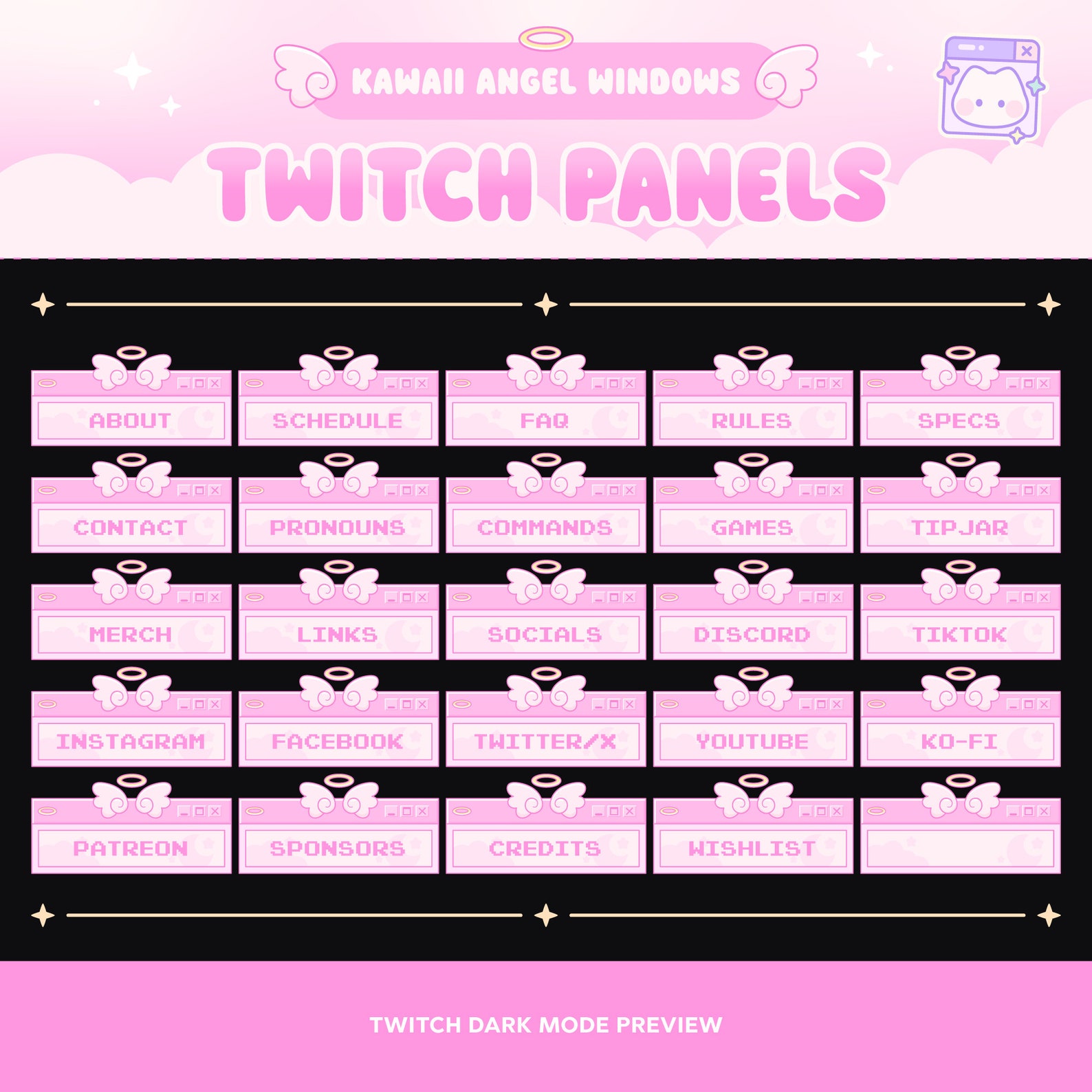 Angel Twitch Panels X25, Cute Halo Wings, Pastel Pink Stream Windows ...