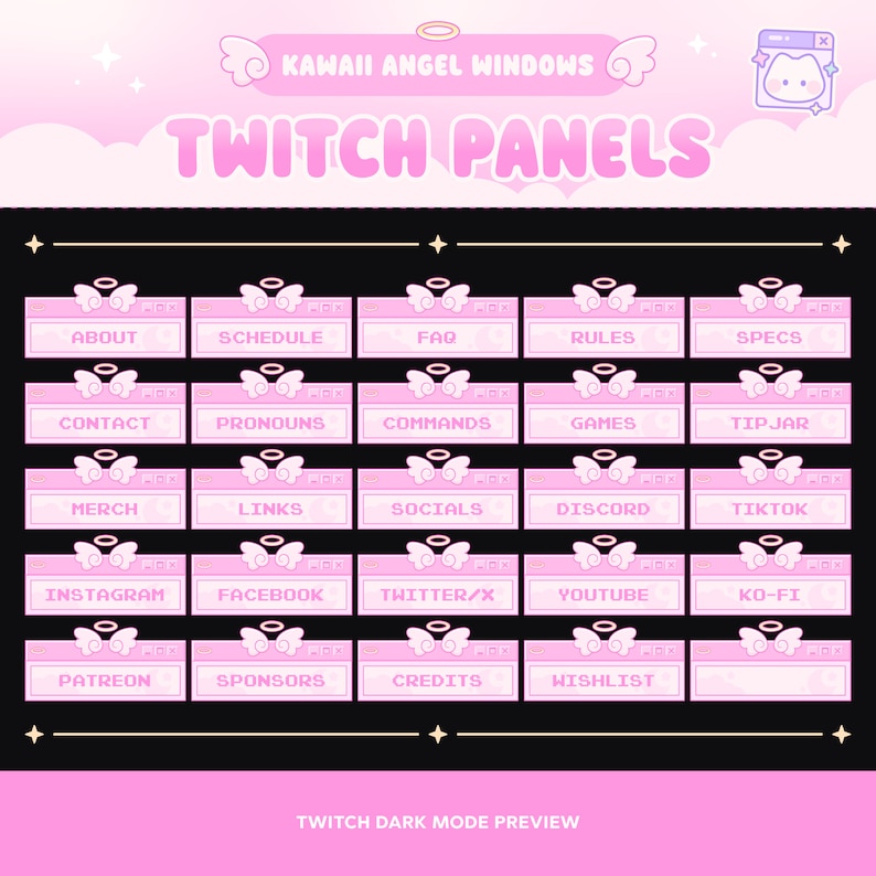 Angel Twitch Panels X25, Cute Halo Wings, Pastel Pink Stream Windows ...