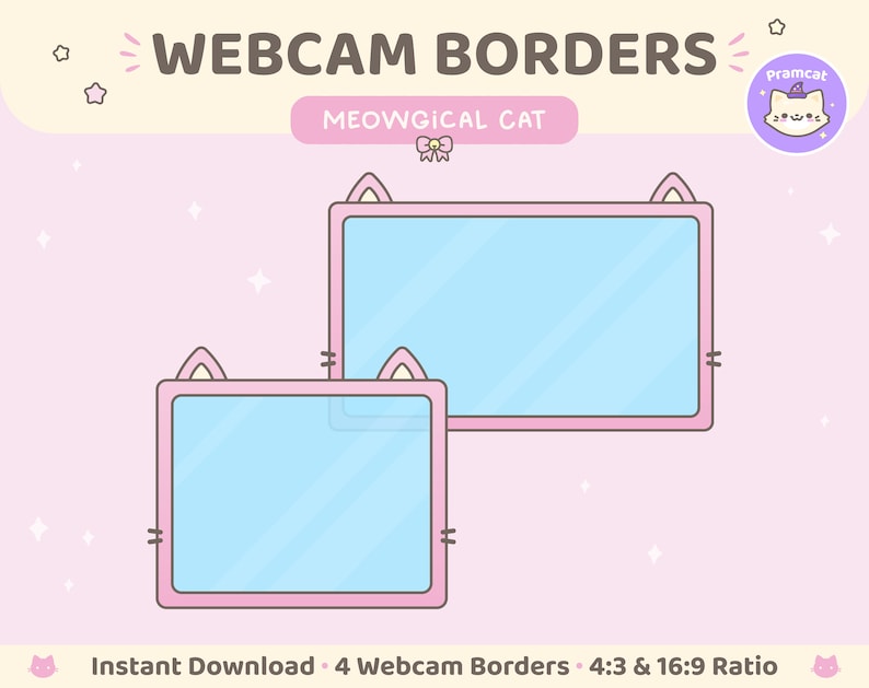 Pink Cat Twitch Webcam Overlay, Stream Overlay, Webcam Frame, Kawaii ...