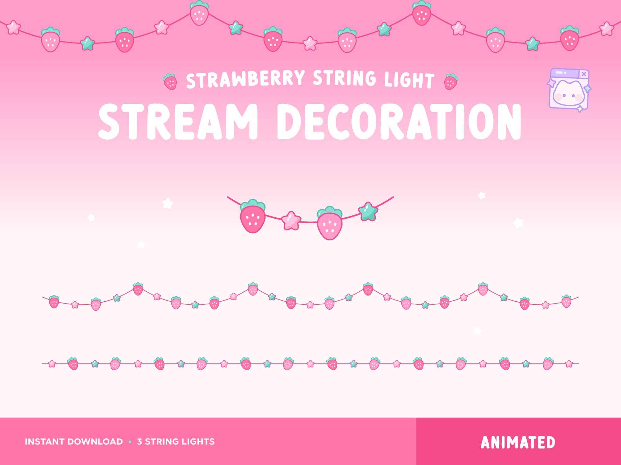 Strawberry Stream Decoration, Animated Twitch Overlay, String Light ...
