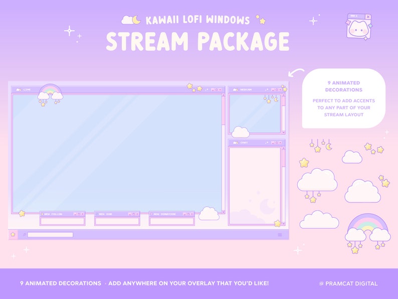 Lofi Kawaii Windows Stream Package Animated Twitch Overlay - Etsy