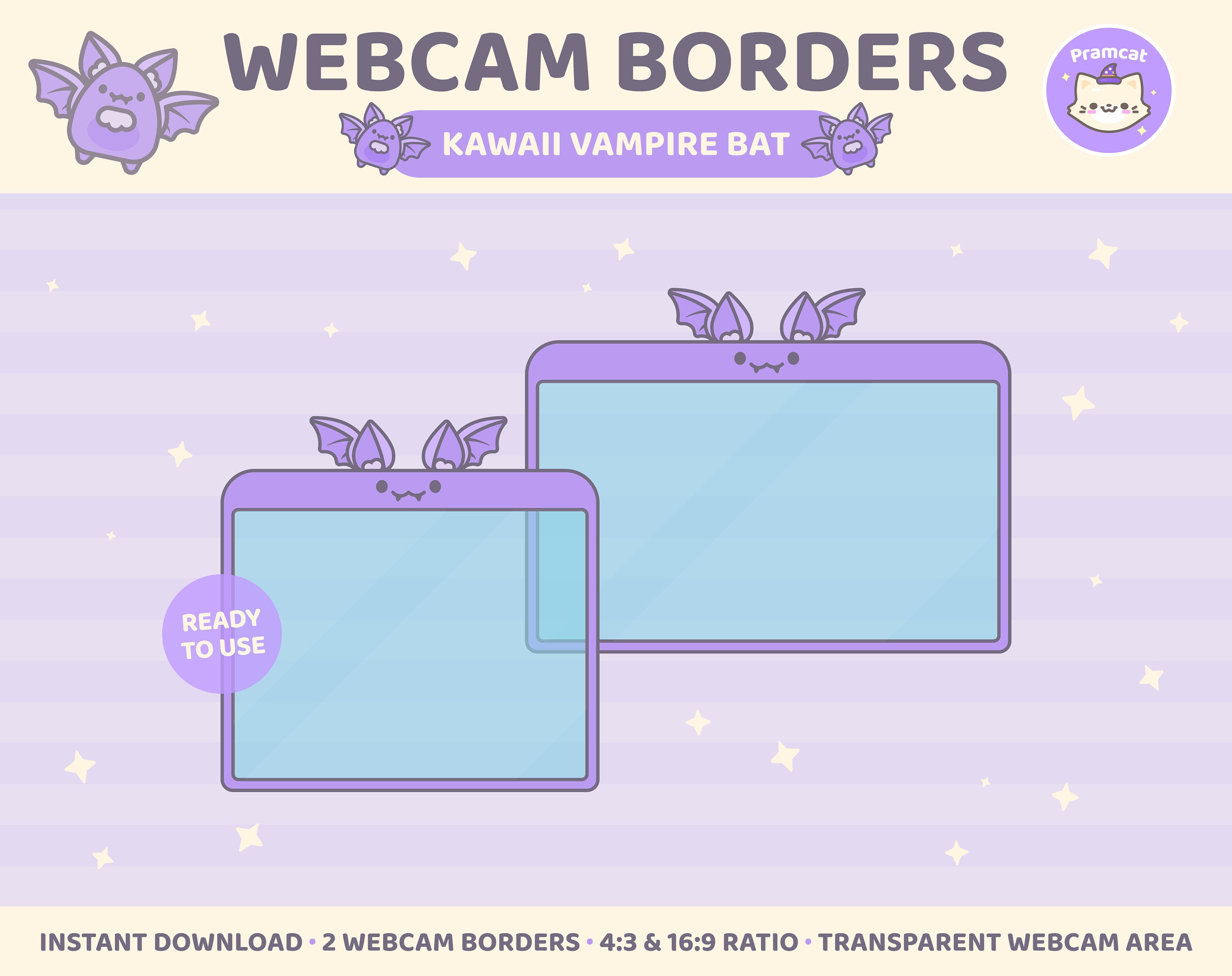 Vampire Bat Webcam Border, Halloween Twitch Overlay, Kawaii Cute Purple ...