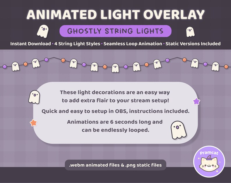 Halloween Spooky Ghost Twitch Overlay, Animated String Light Decoration ...