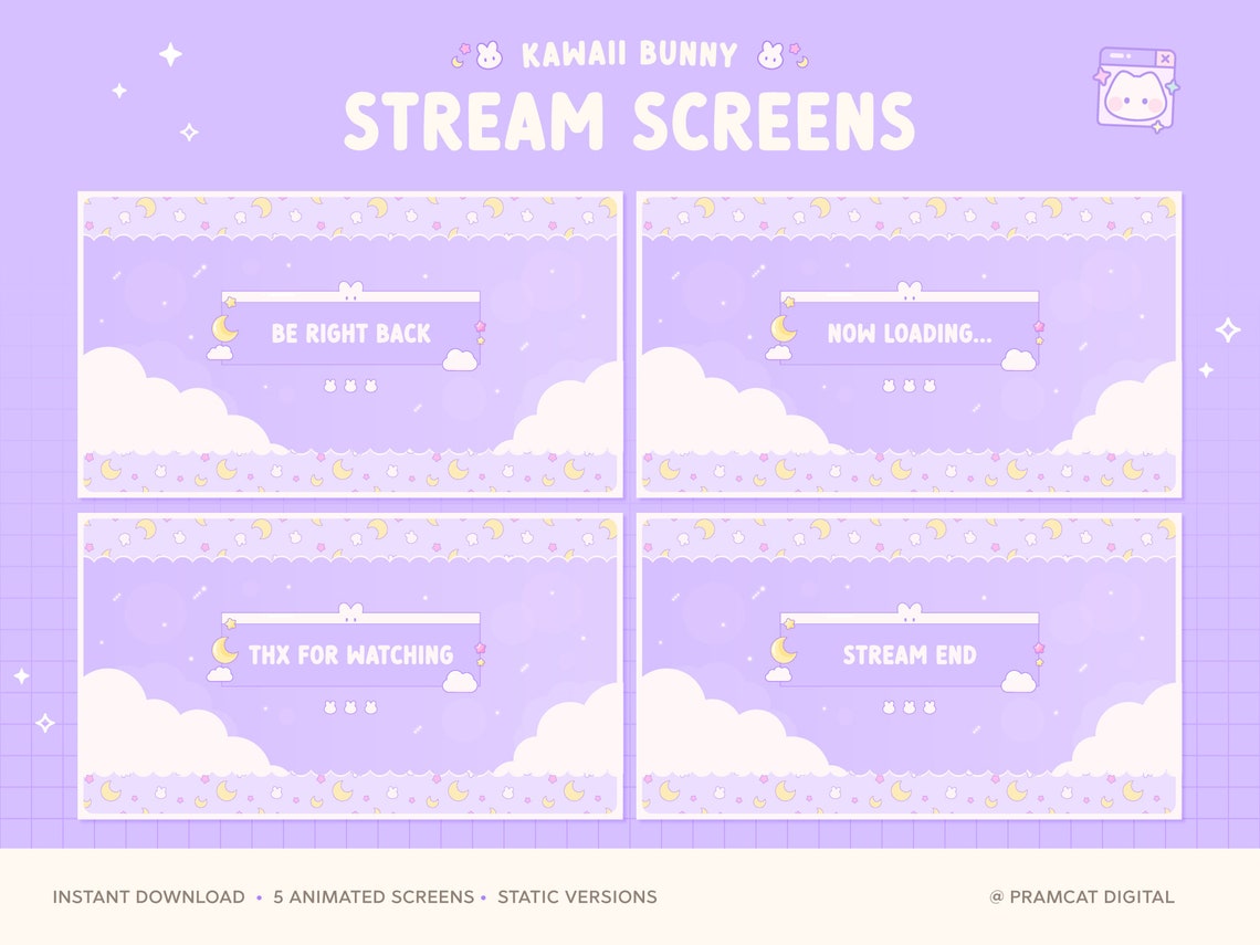 Kawaii Bunny Animated Stream Screens X5 Twitch Overlay - Etsy