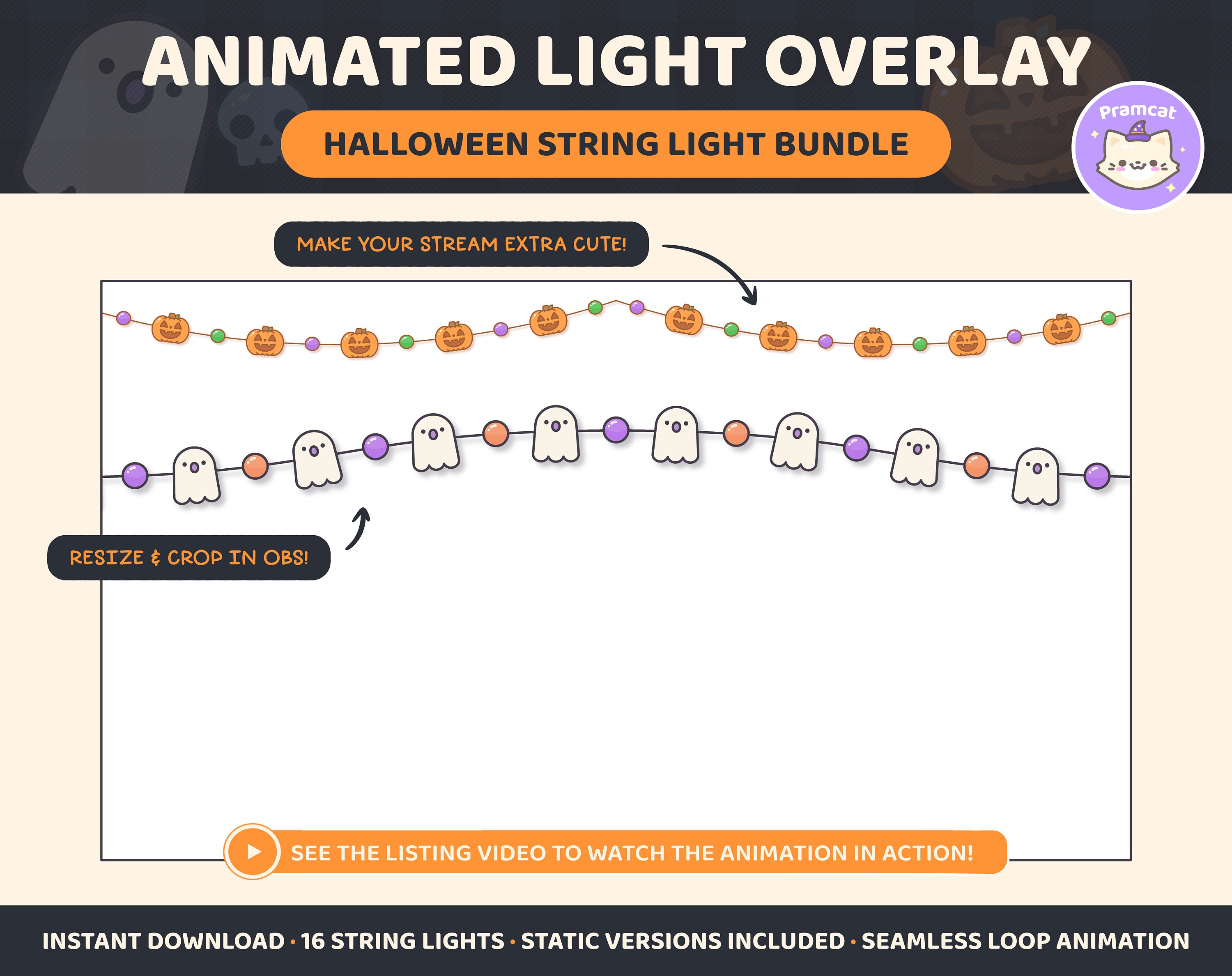 Halloween Animated String Light Bundle Twitch Overlay - Etsy