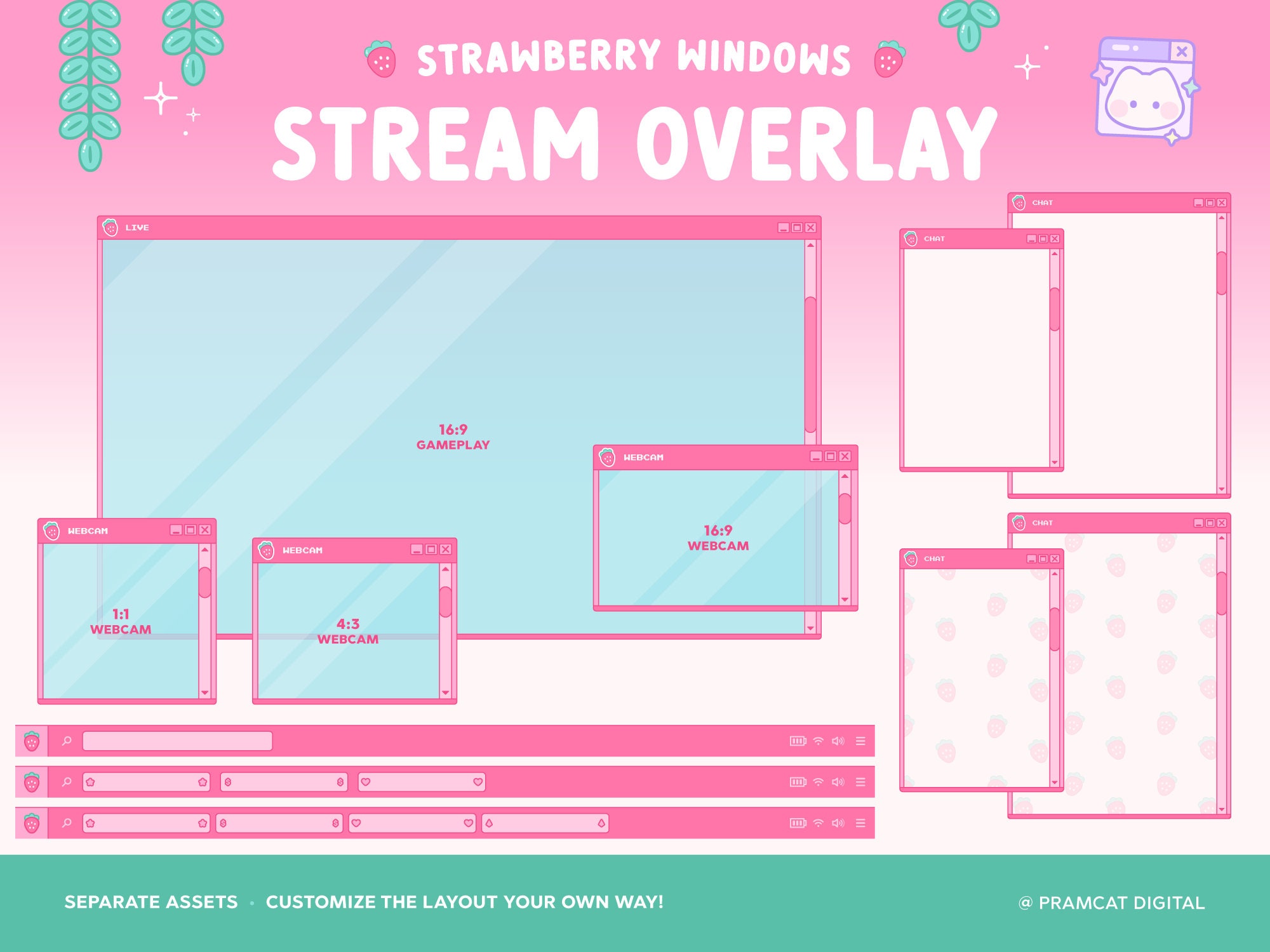 Strawberry Twitch Overlay, Animated Customizable Layout, Windows ...