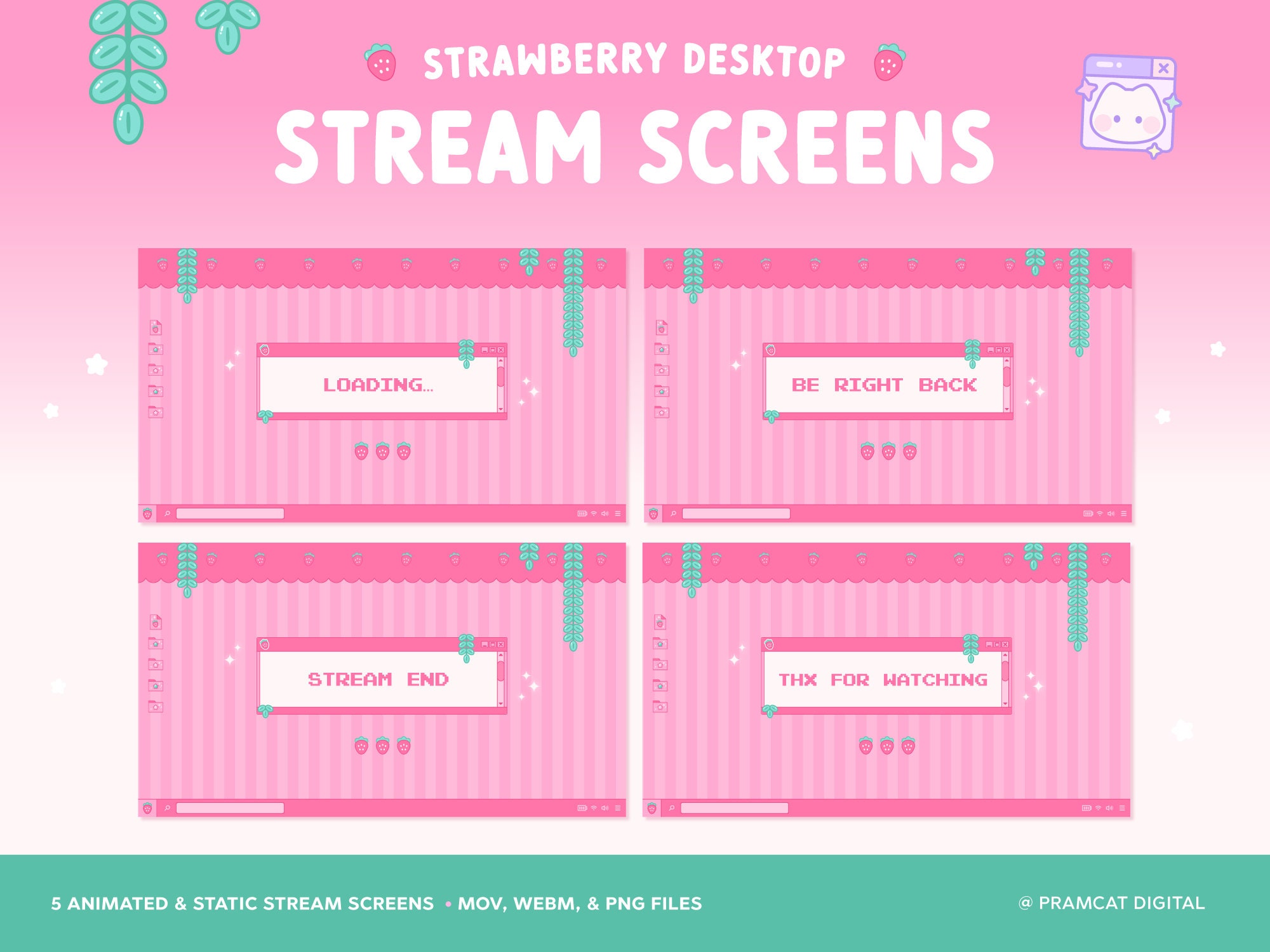 Strawberry Stream Starting Soon, Twitch Overlay Animated Stream Screens ...