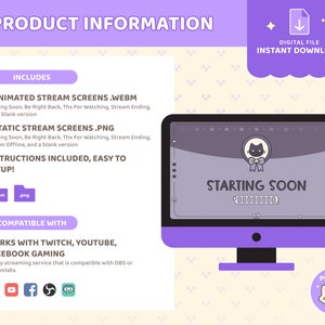 Kawaii Cat Animated Stream Screens X 5 Twitch Overlay Youtube Black ...