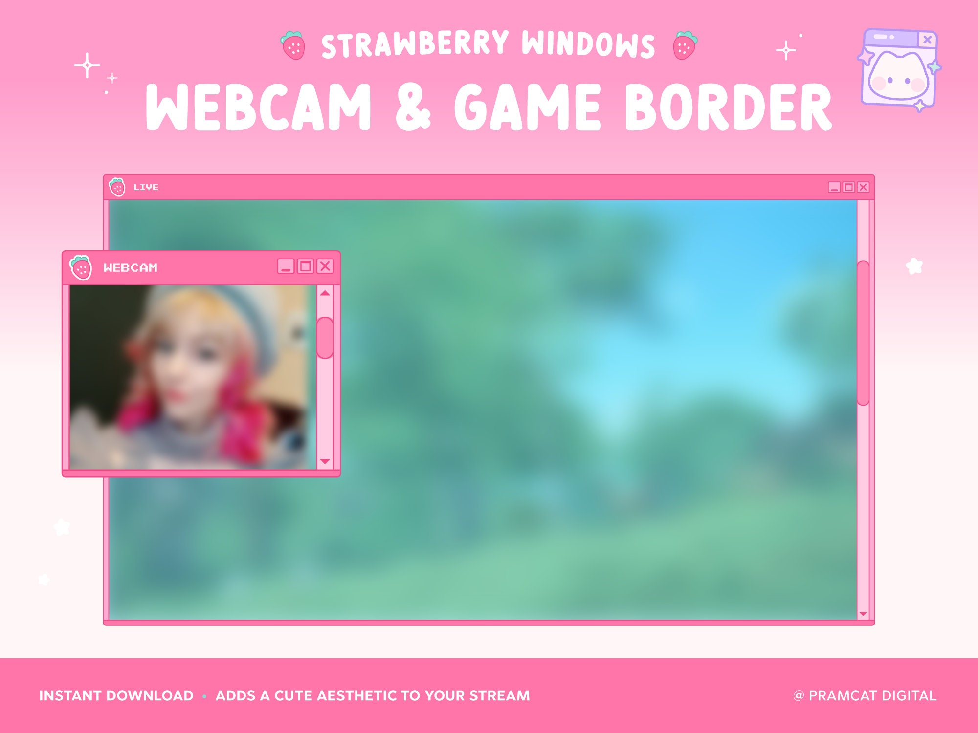 Strawberry Twitch Stream Overlay Webcam Game Borders Just Chatting Pink ...