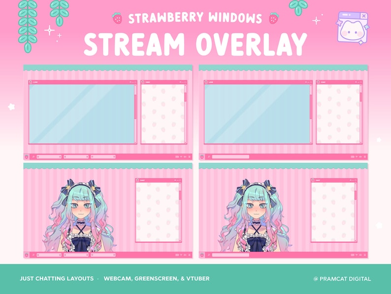 Strawberry Twitch Overlay Animated Customizable Layout Just Chatting ...