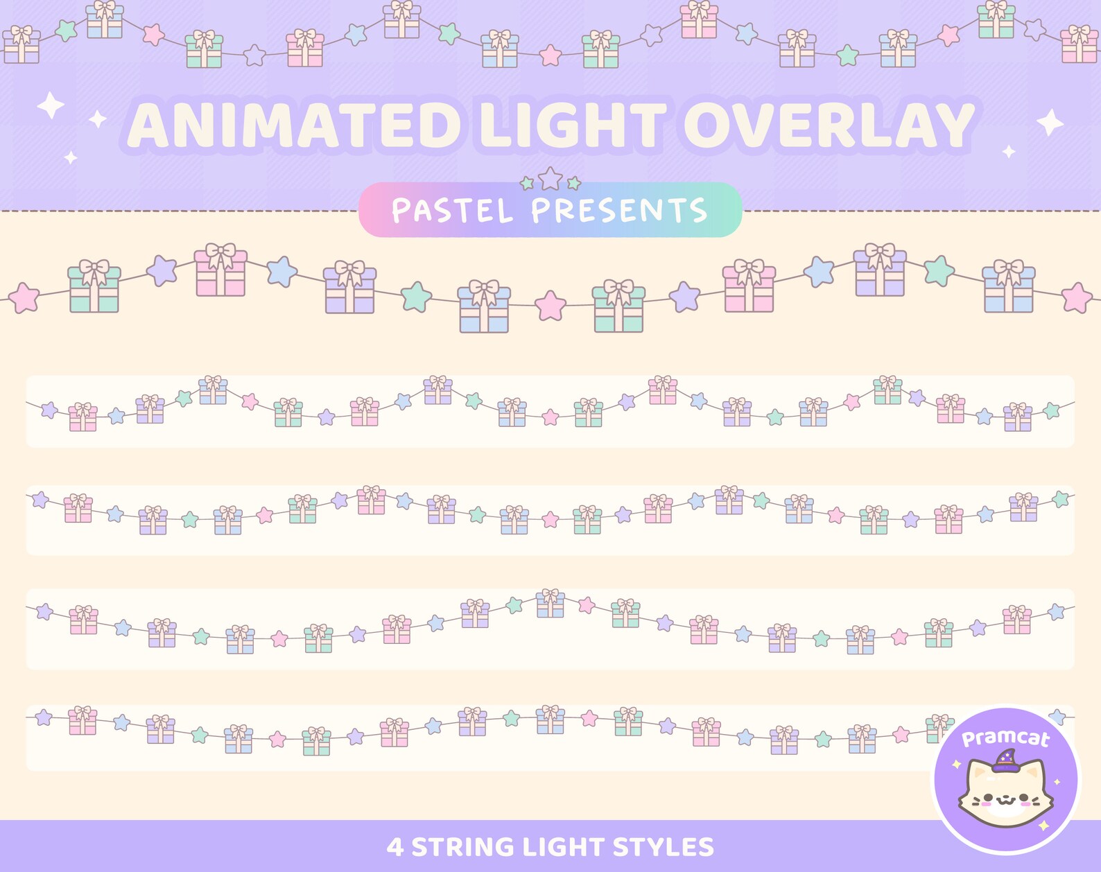 Birthday Animated Lights Twitch Overlay Stream Decoration Pastel Kawaii ...