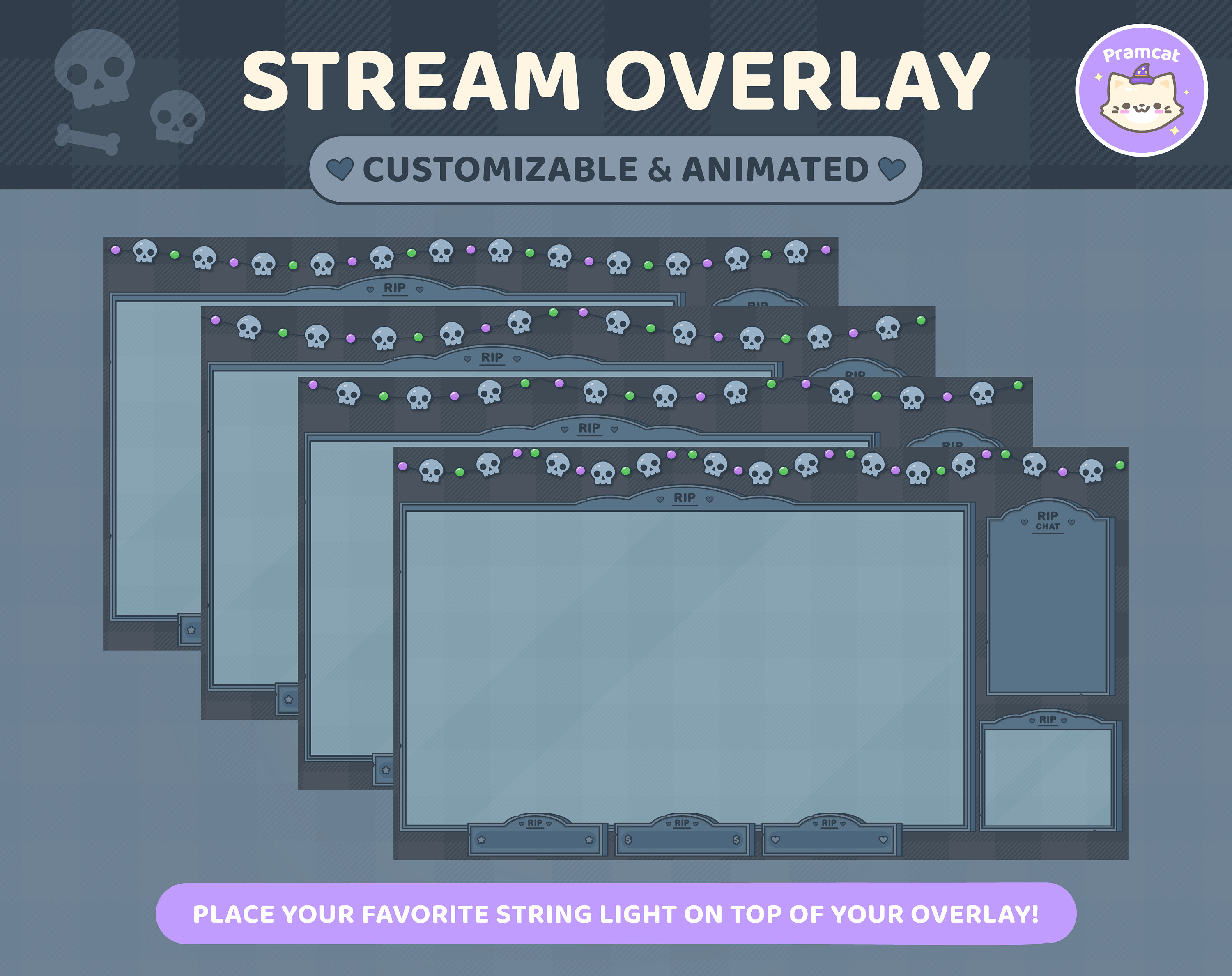Halloween Twitch Stream Overlay, RIP Tombstone Graveyard Skulls ...