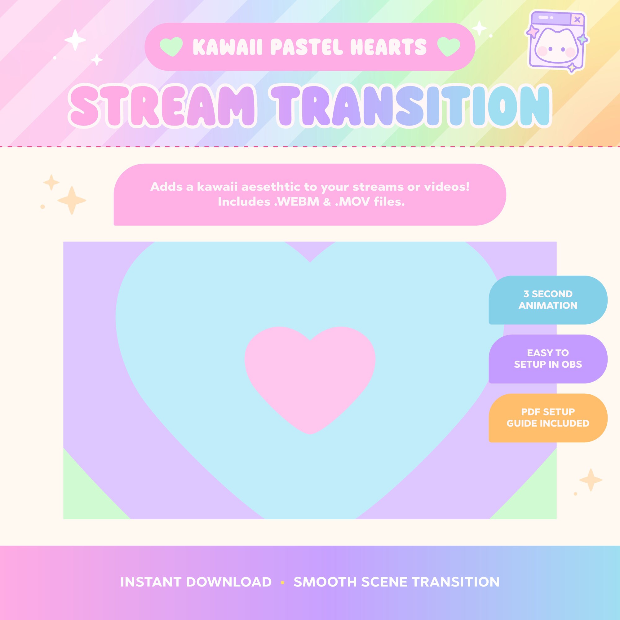 Pastel Hearts Twitch Transition Scene, Stream Stinger, Animated Twitch ...