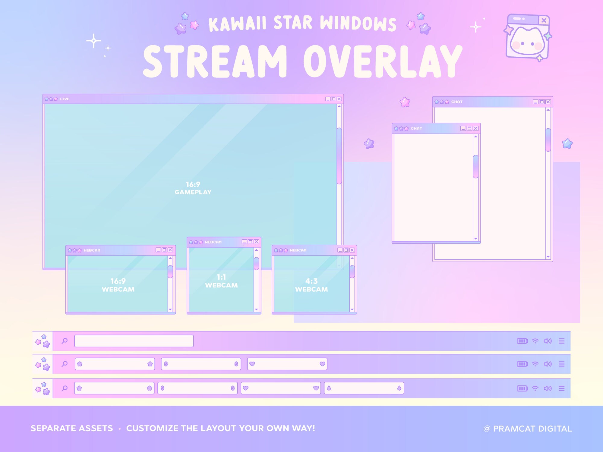 Cute Animated Twitch Overlay, Lofi Retro Kawaii Star Windows ...