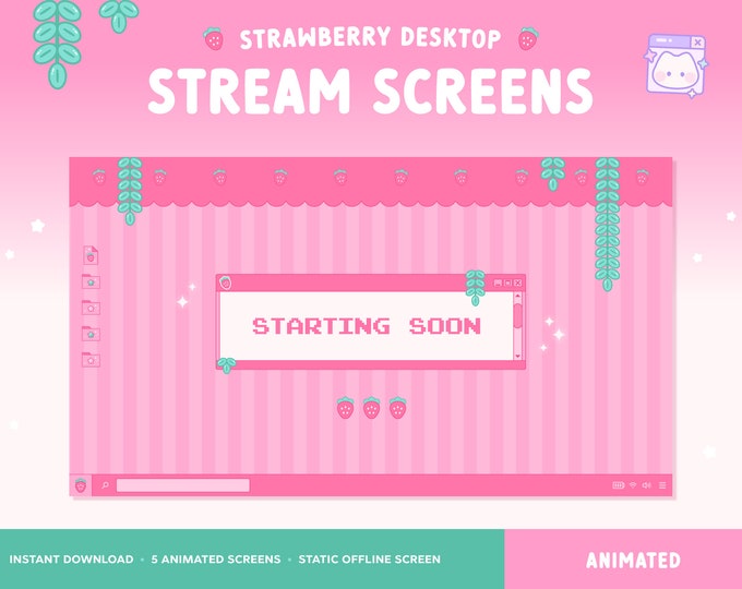 Strawberry Stream Starting Soon, Twitch Overlay Animated Stream Screens ...