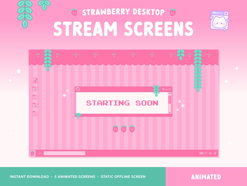 Strawberry Stream Starting Soon, Twitch Overlay Animated Stream Screens ...