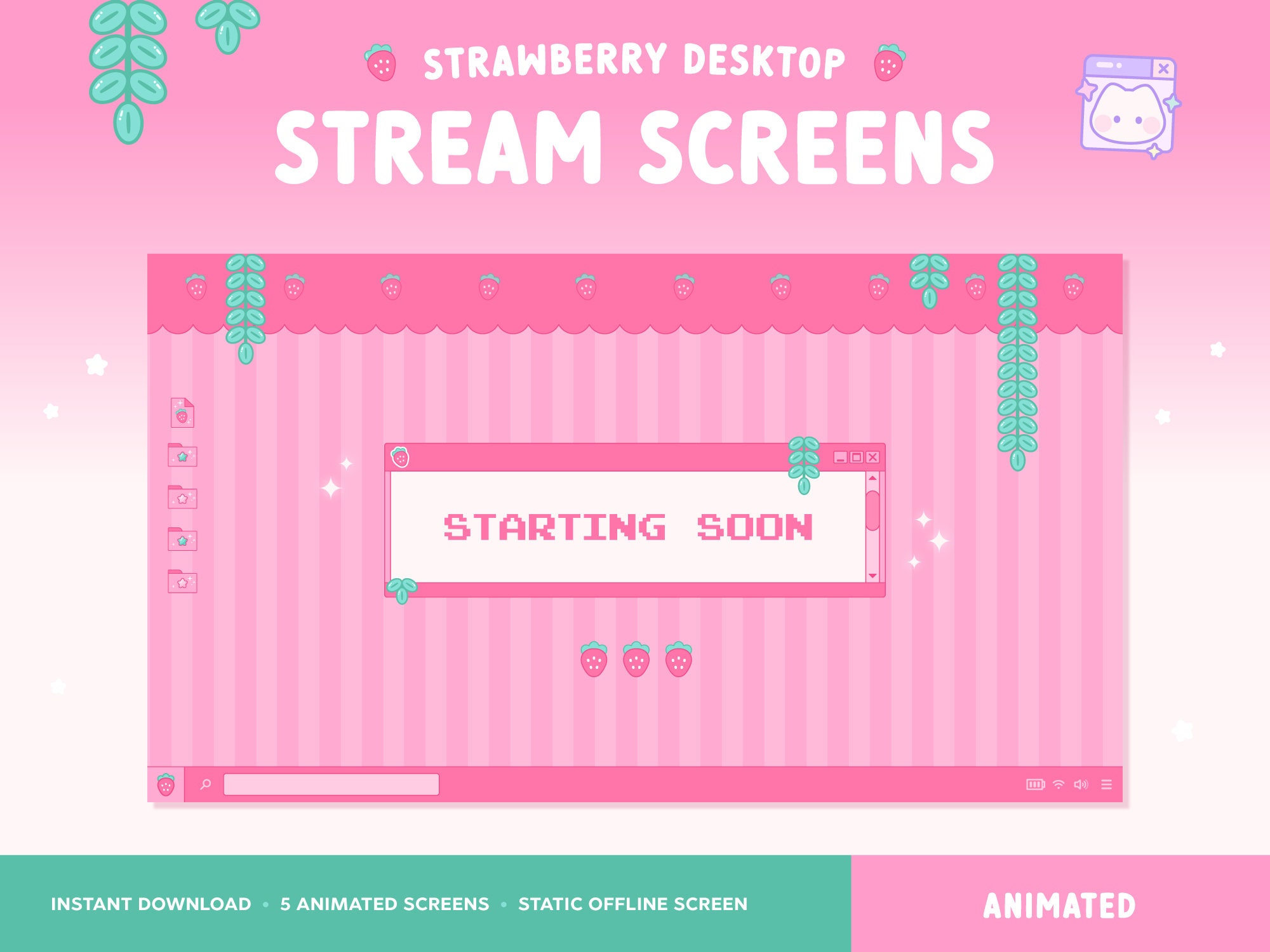 Strawberry Stream Starting Soon, Twitch Overlay Animated Stream Screens ...