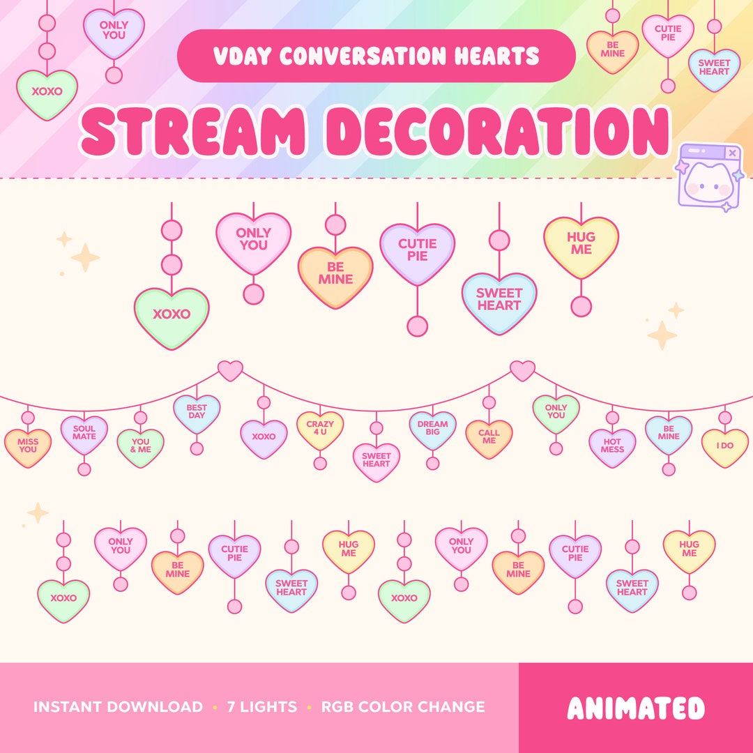 Valentines Day Twitch Decoration, Conversation Hearts, Animated String ...