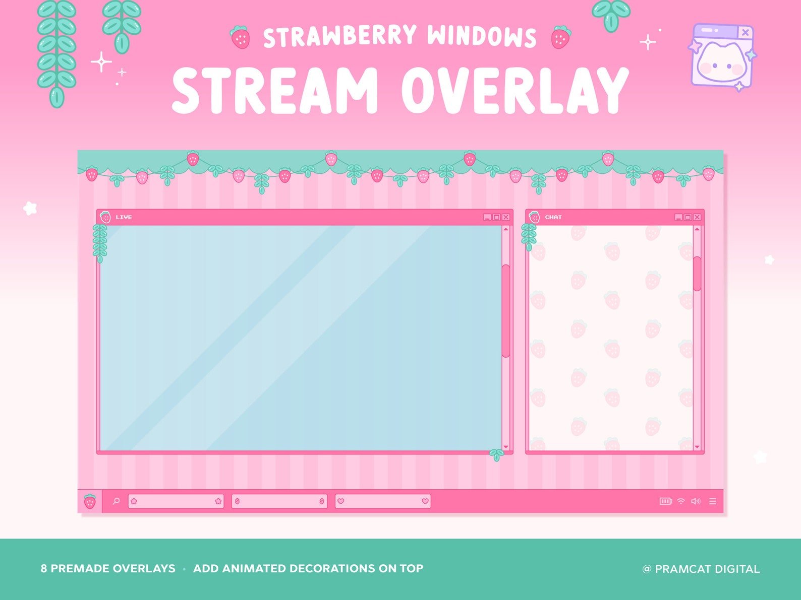 Strawberry Twitch Overlay Animated Customizable Layout - Etsy