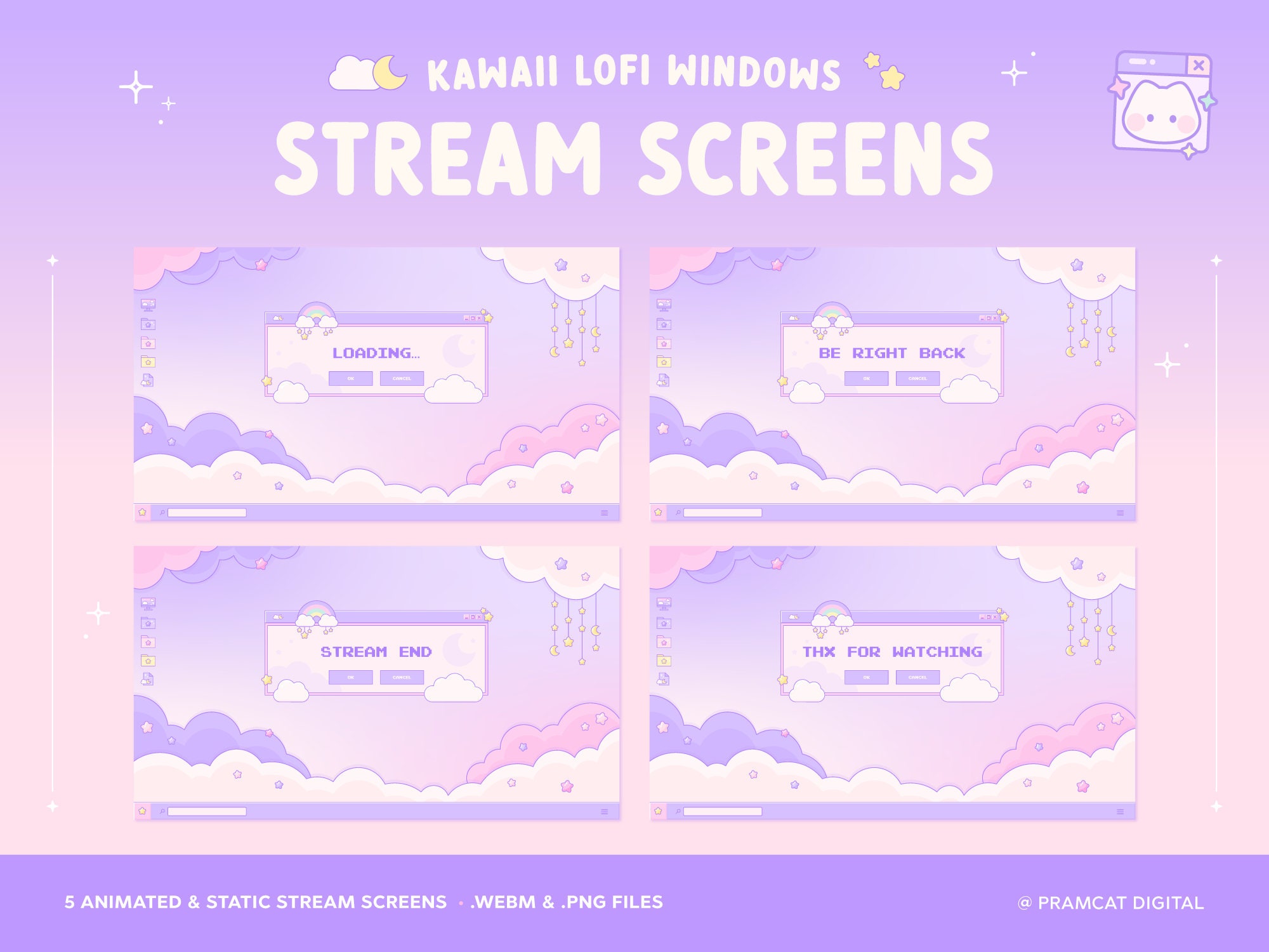 Animated Stream Screens X5, Twitch Overlay, Retro Lofi Kawaii Windows ...
