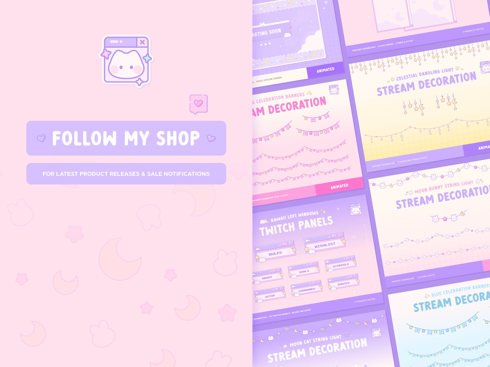 Kawaii Bunny Animated Stream Screens X5 Twitch Overlay - Etsy