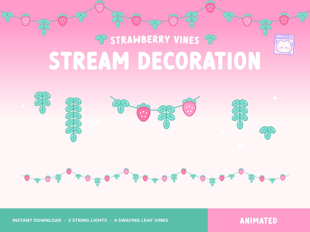 Strawberry Plant Twitch Overlay, Animated Stream Decorations Vine Leaf ...