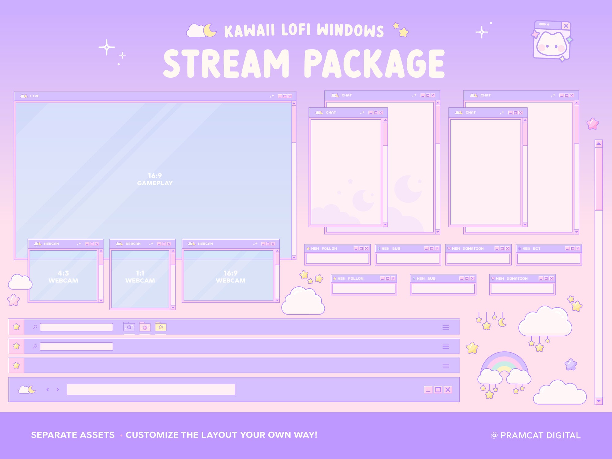 Lofi Kawaii Windows Stream Package Animated Twitch Overlay - Etsy UK