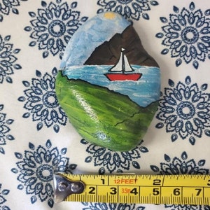 Hand Painted Rock - Sail Boat in a Sunny Cove - Etsy
