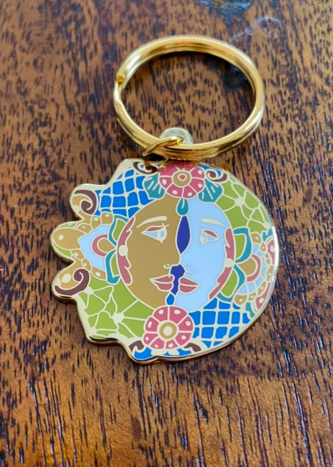 Mexican Talavera Sun & Moon Keychain - Hard Enamel Keychain - Otomi ...