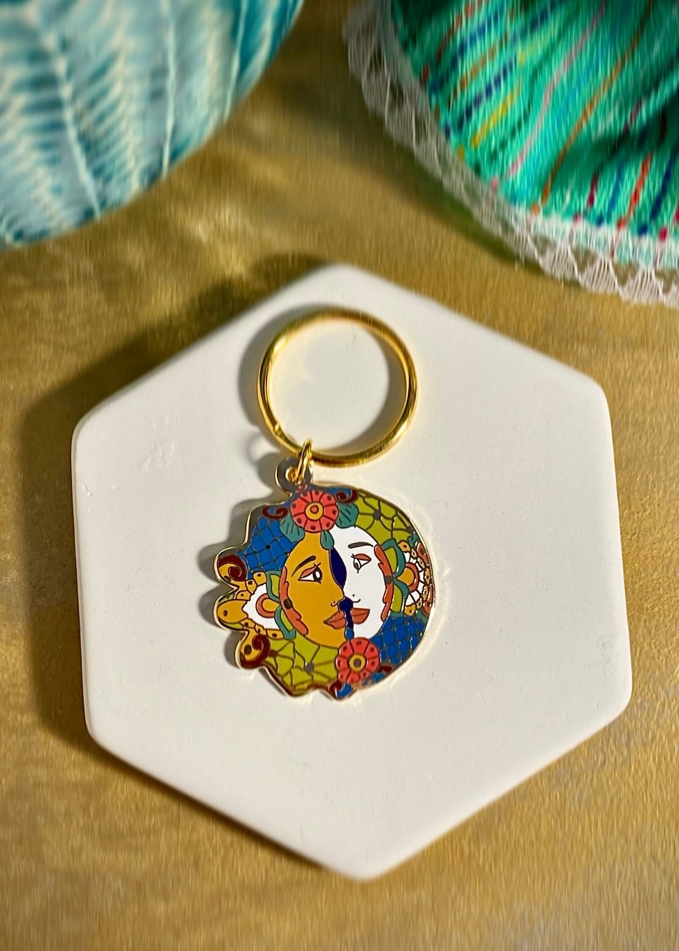 Mexican Talavera Sun & Moon Keychain - Hard Enamel Keychain - Otomi ...