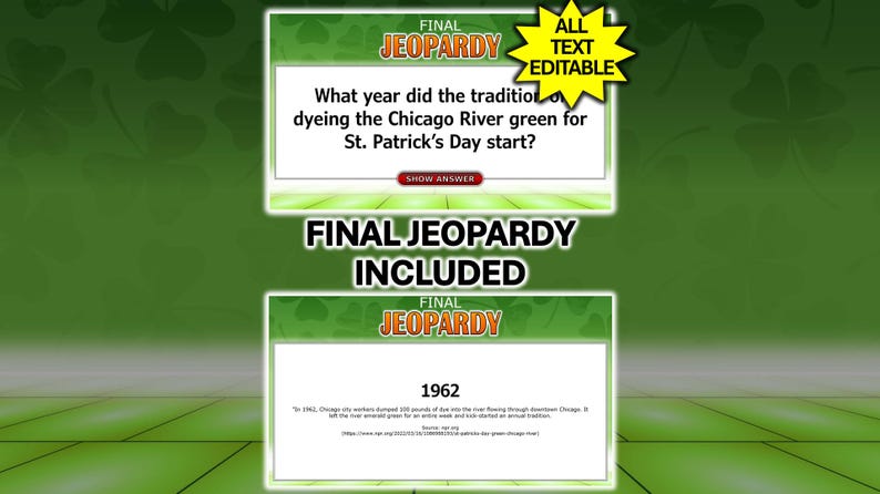 St. Patrick's Day Jeopardy Trivia Game: Customizable Powerpoint (PPT ...