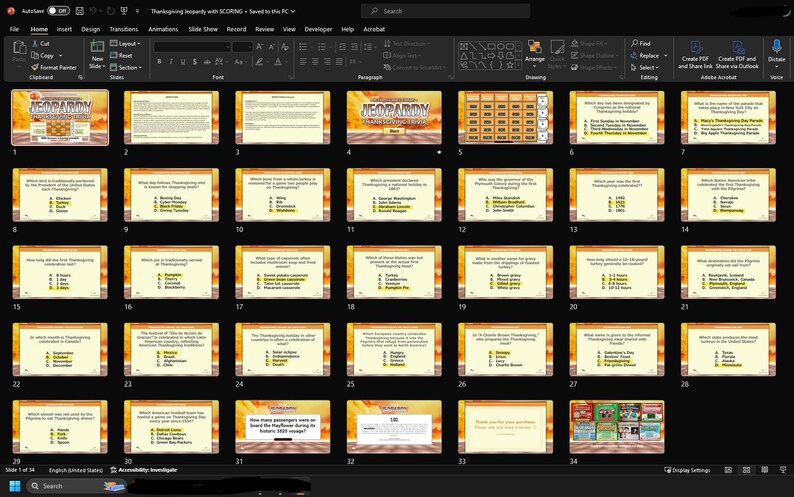 Thanksgiving Jeopardy Game: Customizable Trivia Powerpoint (digital ...