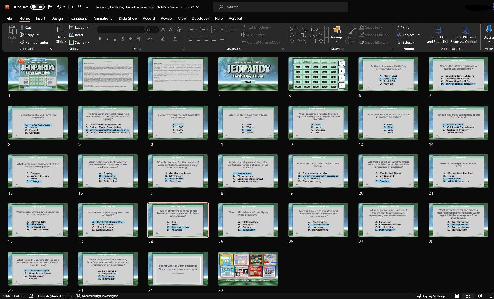 Earth Day Jeopardy Trivia Game Digital Resource Activity for Powerpoint ...