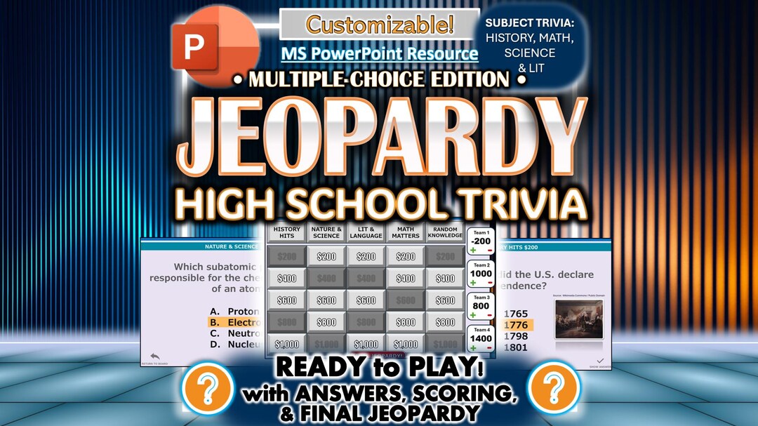 High School Jeopardy Powerpoint Game: Editable Trivia Template (digital ...
