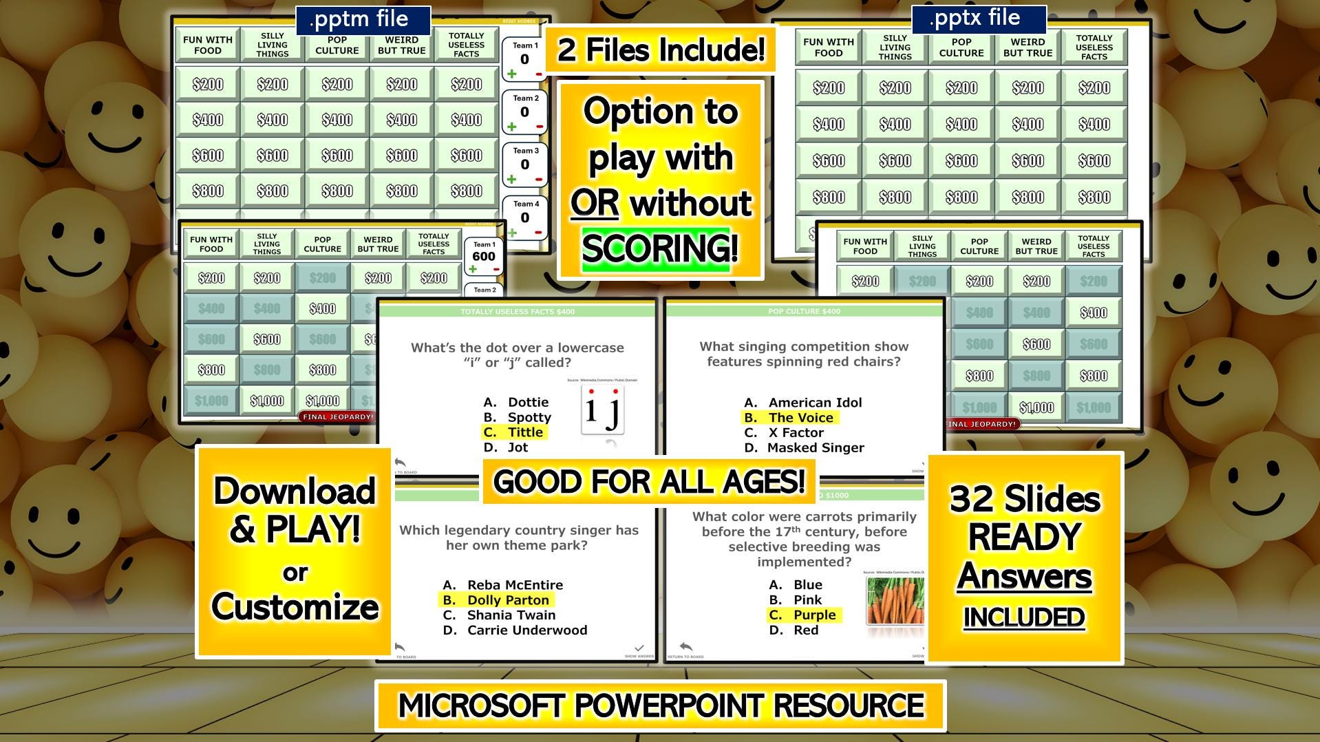 Jeopardy Powerpoint Game: Fun Trivia Template With Scoring (digital ...