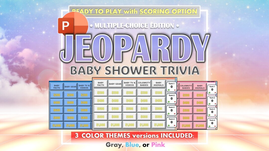 Baby Shower Jeopardy Trivia Game - With Scoring and 3 Color Theme ...